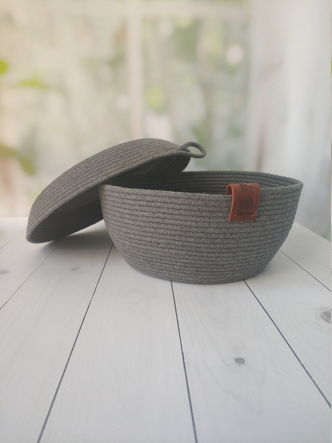 Storage Baskets With Cotton Cord Lids Design in Gray Rope - Etsy