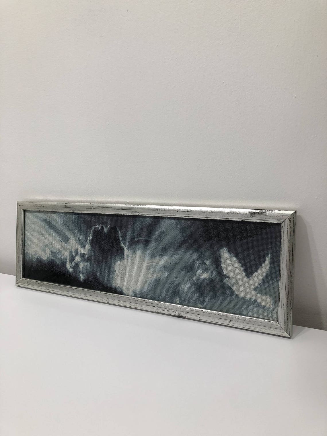 Sky in the Clouds Hand Embroidered Picture Nature in Gray Blue Hand ...