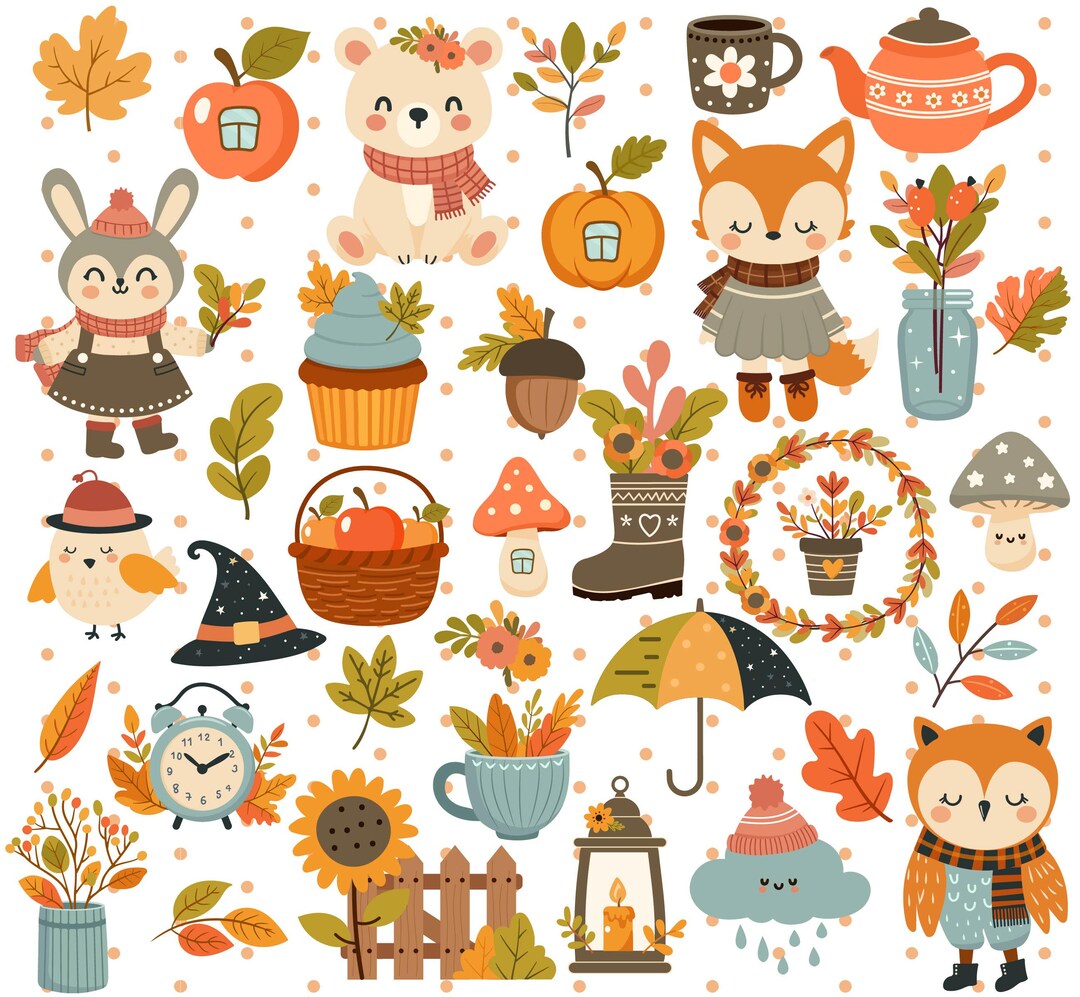 Set of Cute Autumn Cliparts, Autumn PNG, Sublimation Autumn - Etsy