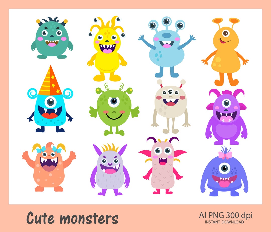 Cute Monster PNG Clipart Set, Digital Download for Crafts & Commercial ...