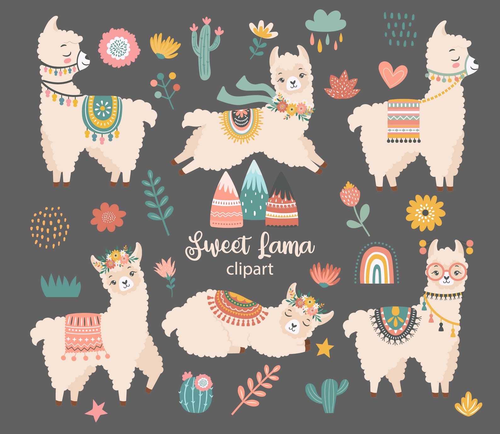 Darling Llamas Clip Art, Alpaca Digital Download, Cute Llama PNG, Craft ...