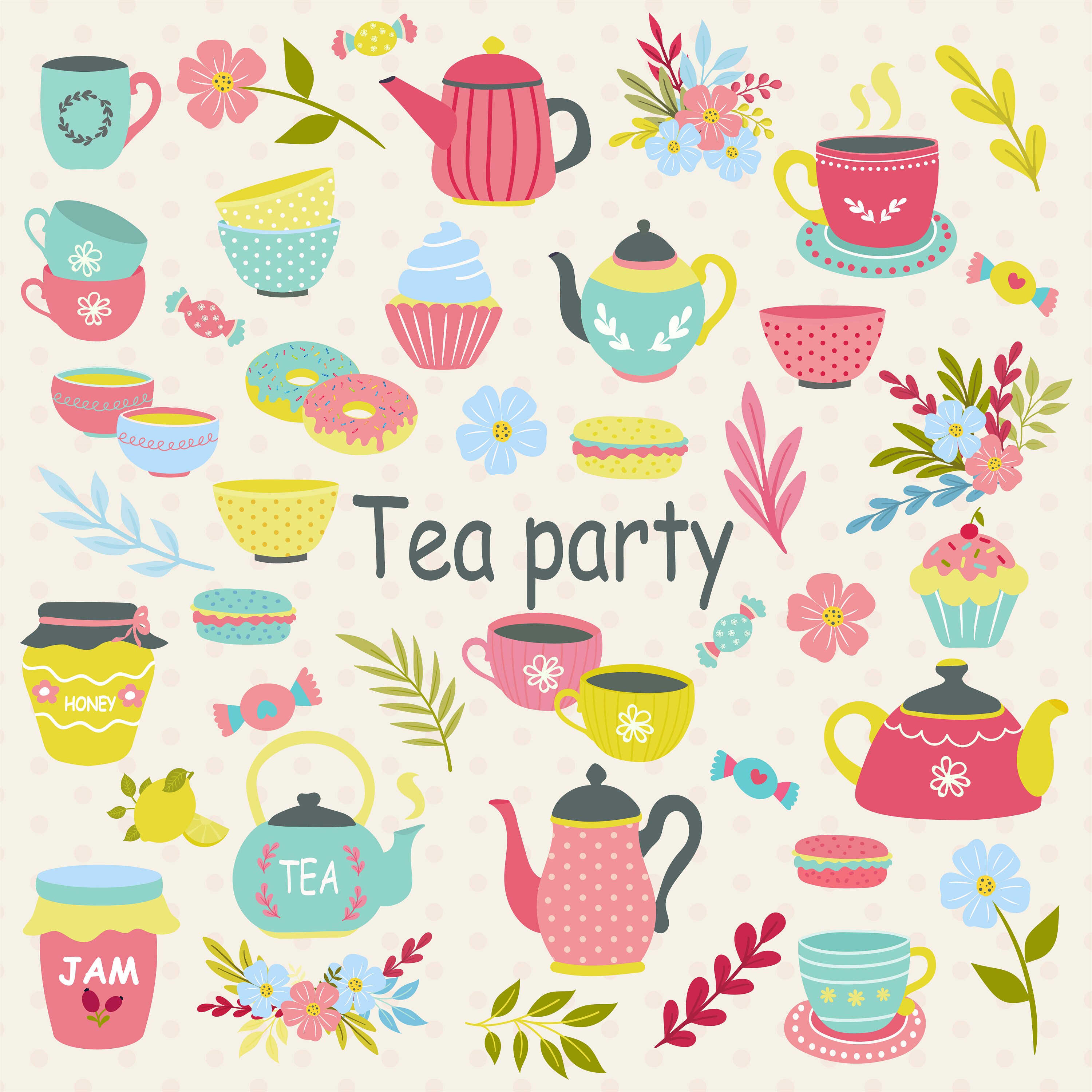 Tea Party Clipart Set, Tea Set PNG Images, Tea Party Illustration ...