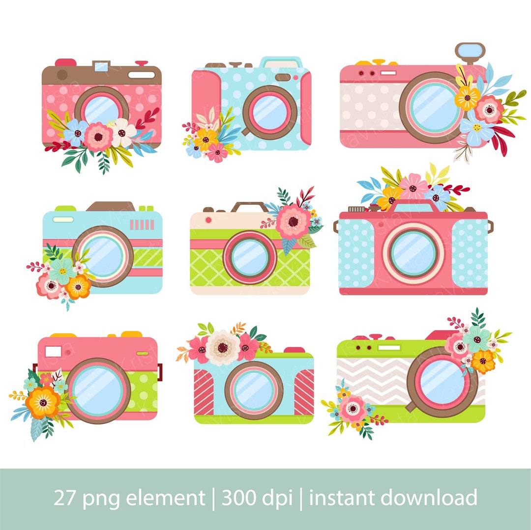 Camera Clipart PNG. Cameras With Flowers. Clipart Set of Cameras ...
