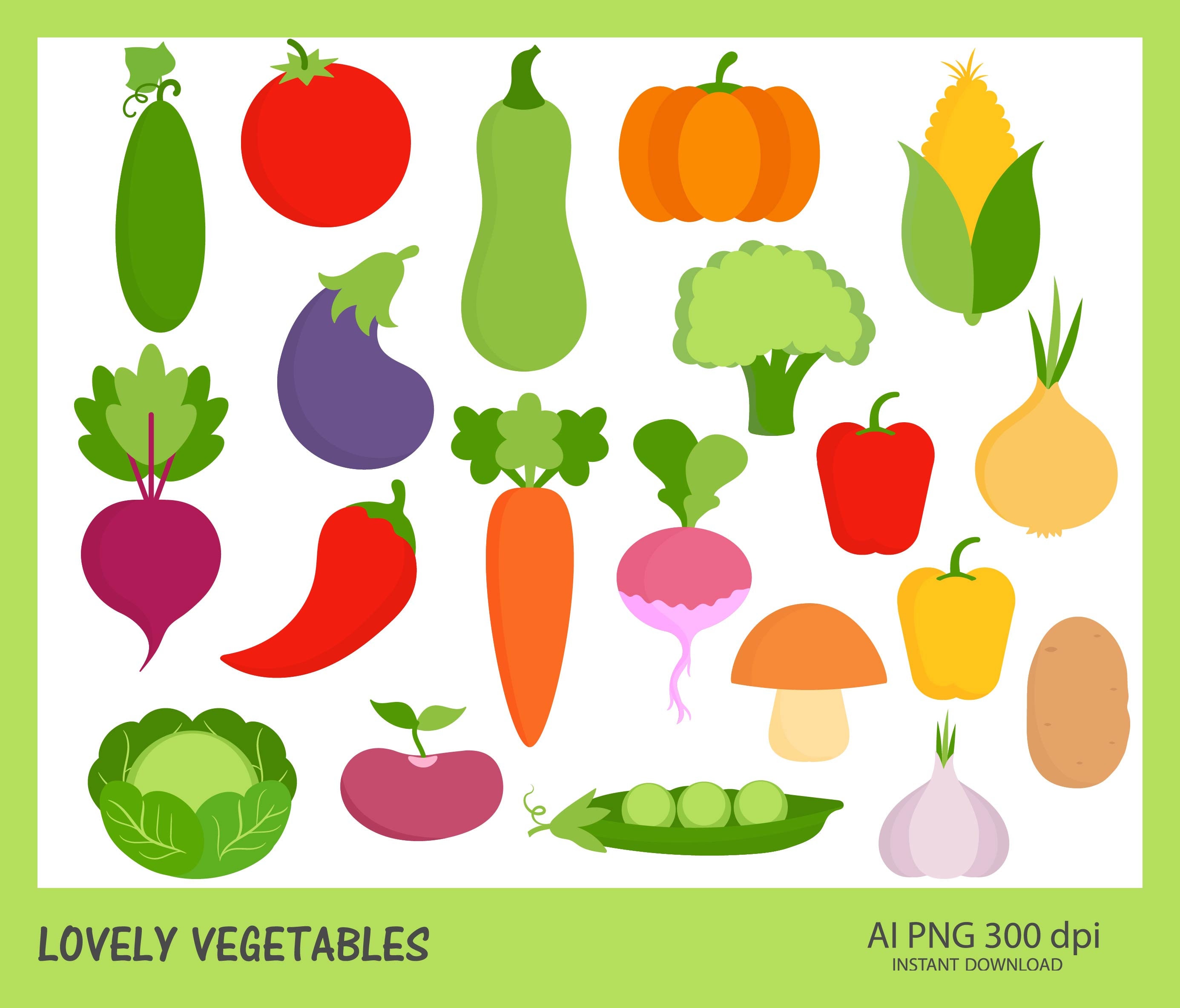 Set of Cute Clipart Vegetables. Vegetables PNG .instant Download ...
