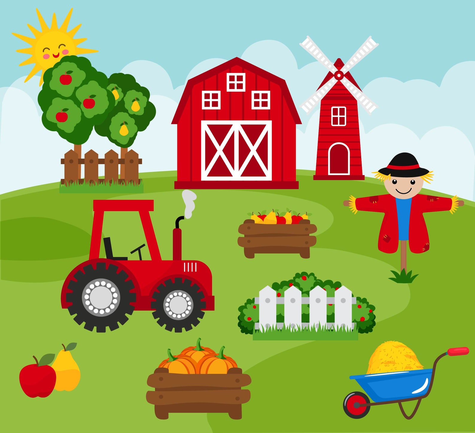 Digital Clipart Farm. Farm Animals. Farmers Boy and Girl. Digital ...