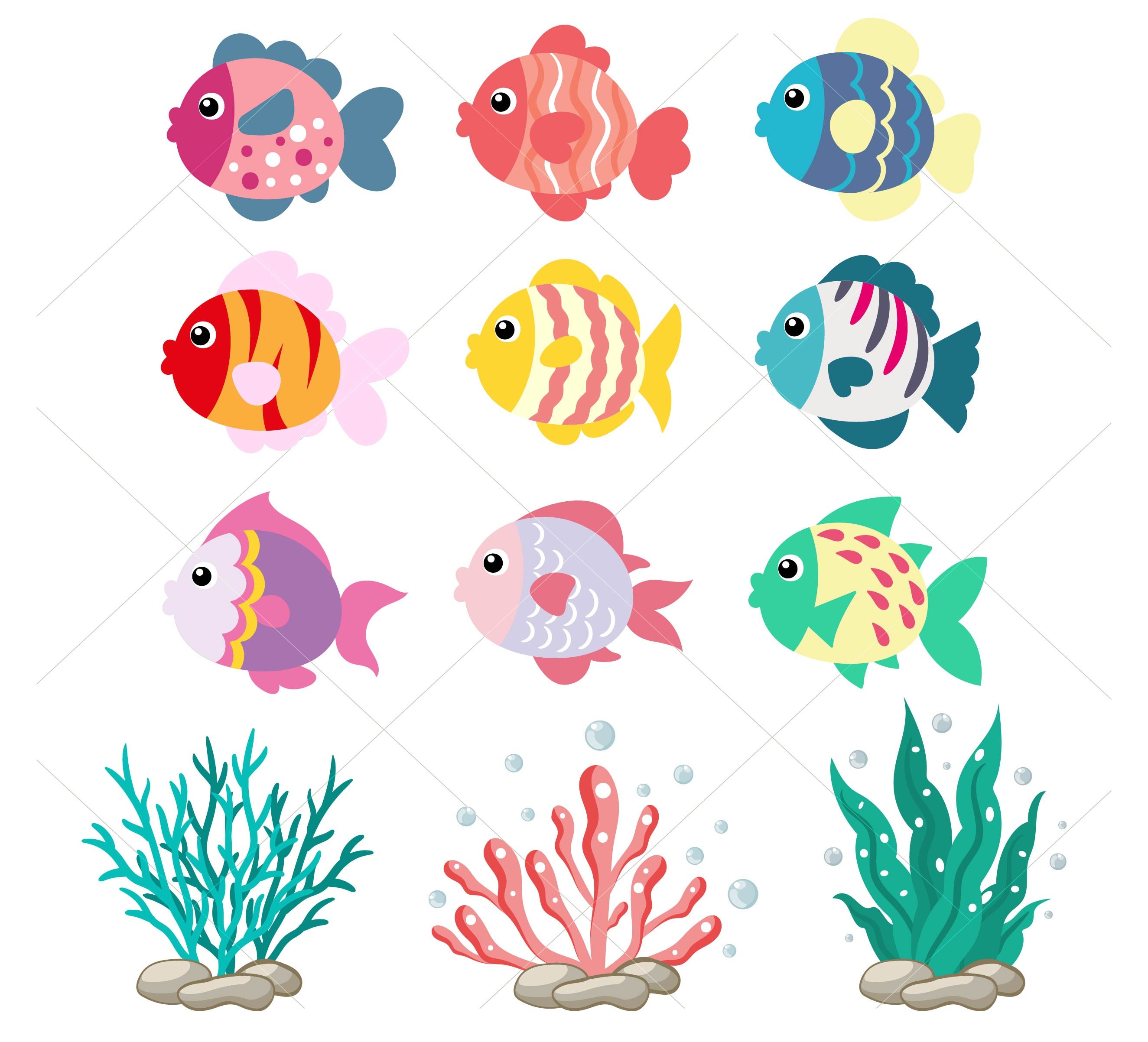 A Set of Digital Images of Cute Decorative Fish. Decorative - Etsy