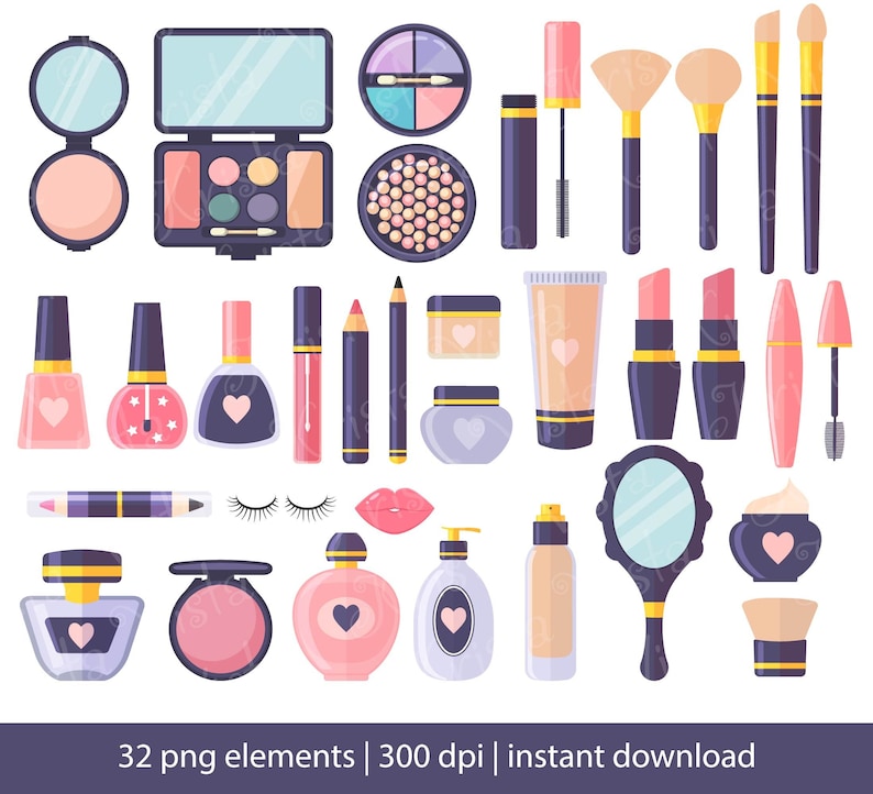 Cosmetics Set PNG, Glamor Makeup Accessories. Set of Professional ...