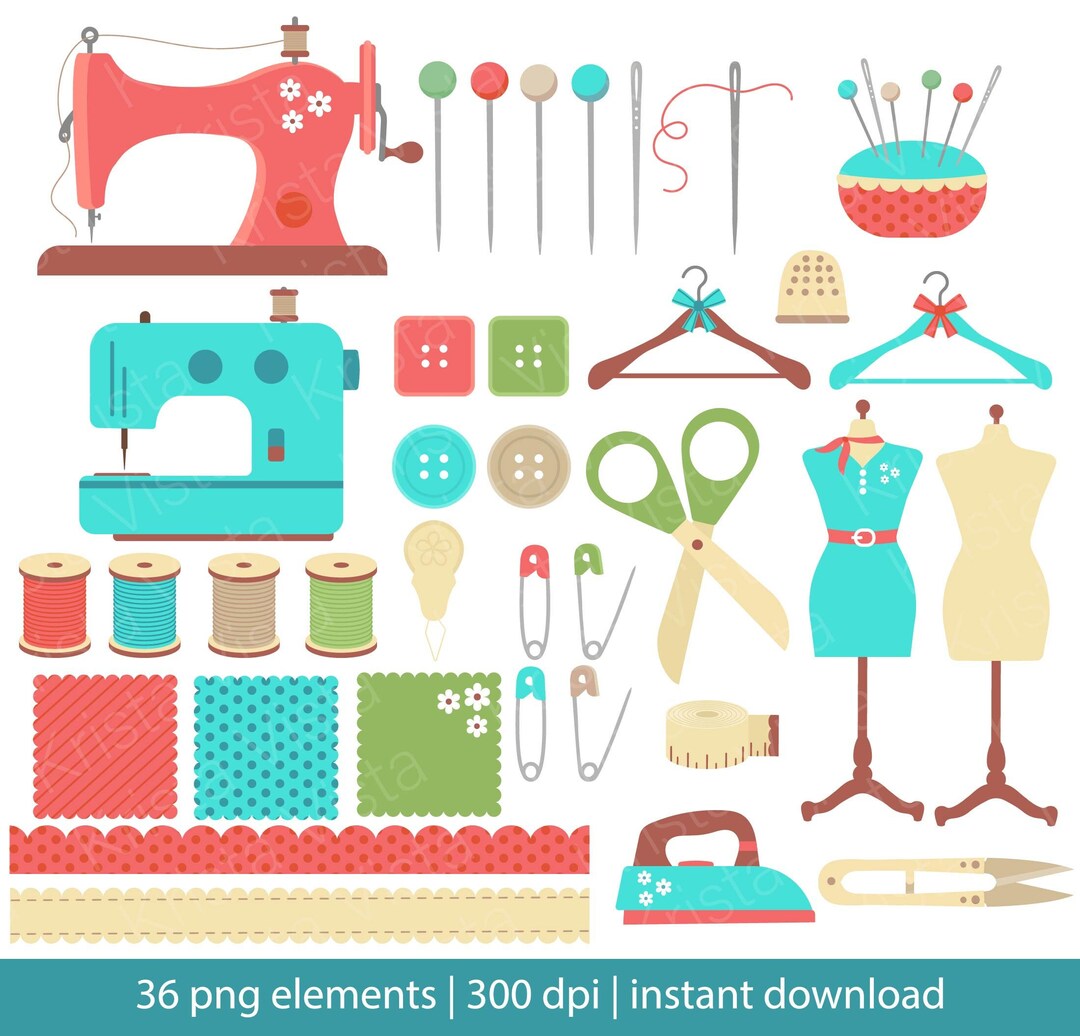 Pretty Sewing Clipart Set. A Set of Various Sewing Tools and Devices ...