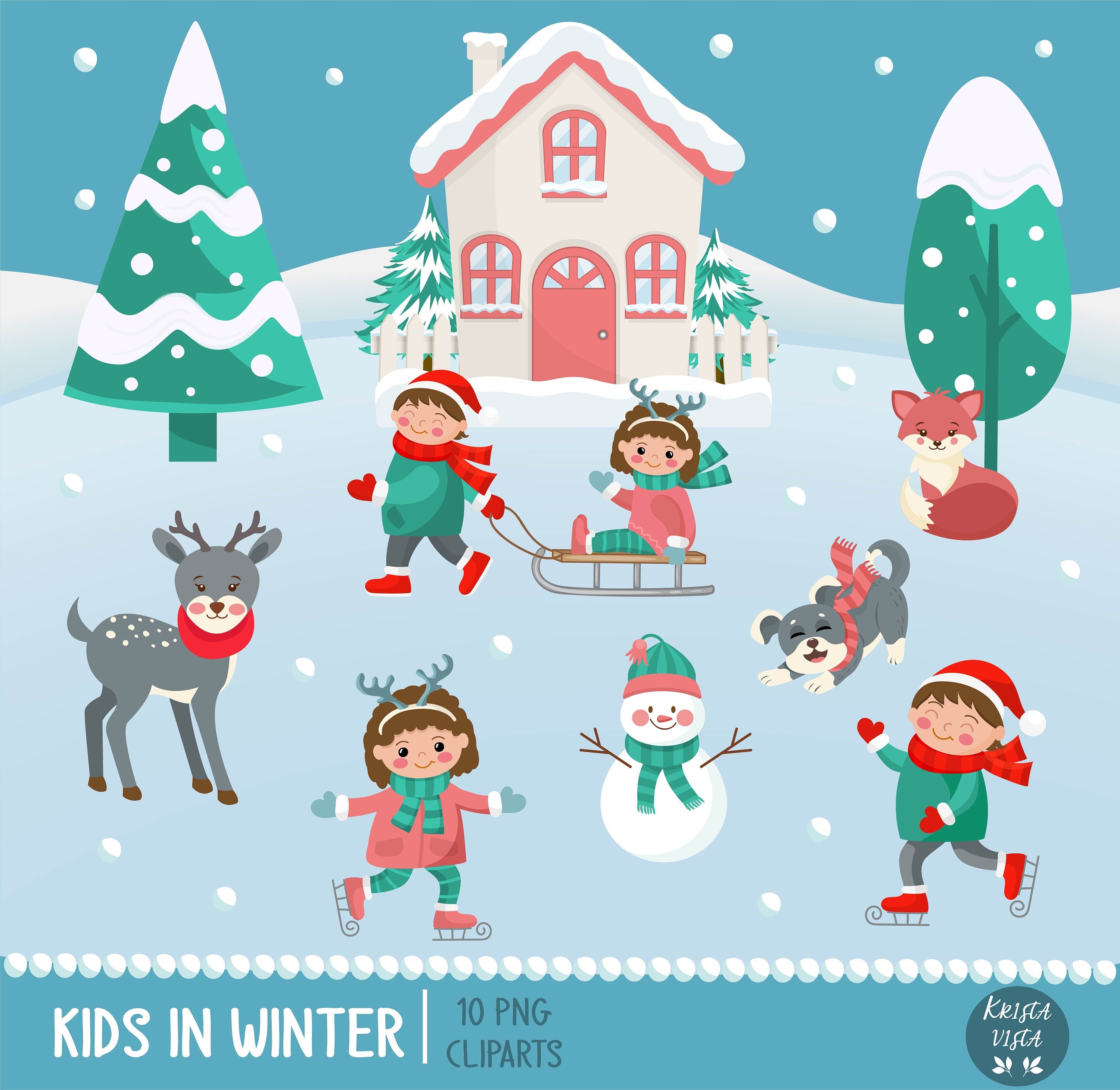 Children In Winter Clipart