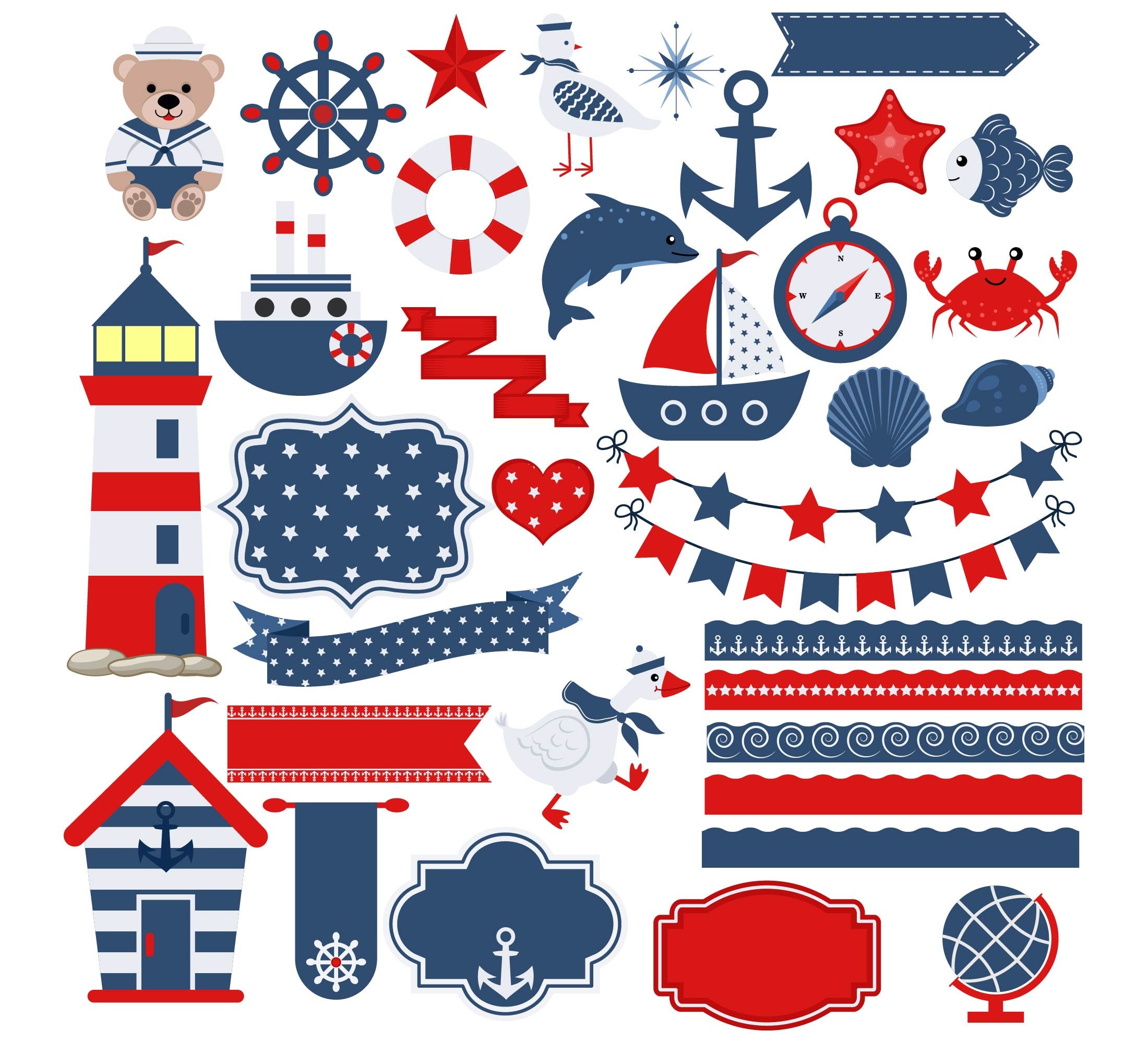 Nautical Clipart PNG. Nautical Clipart for Scrapbooking. Ocean Clipart ...