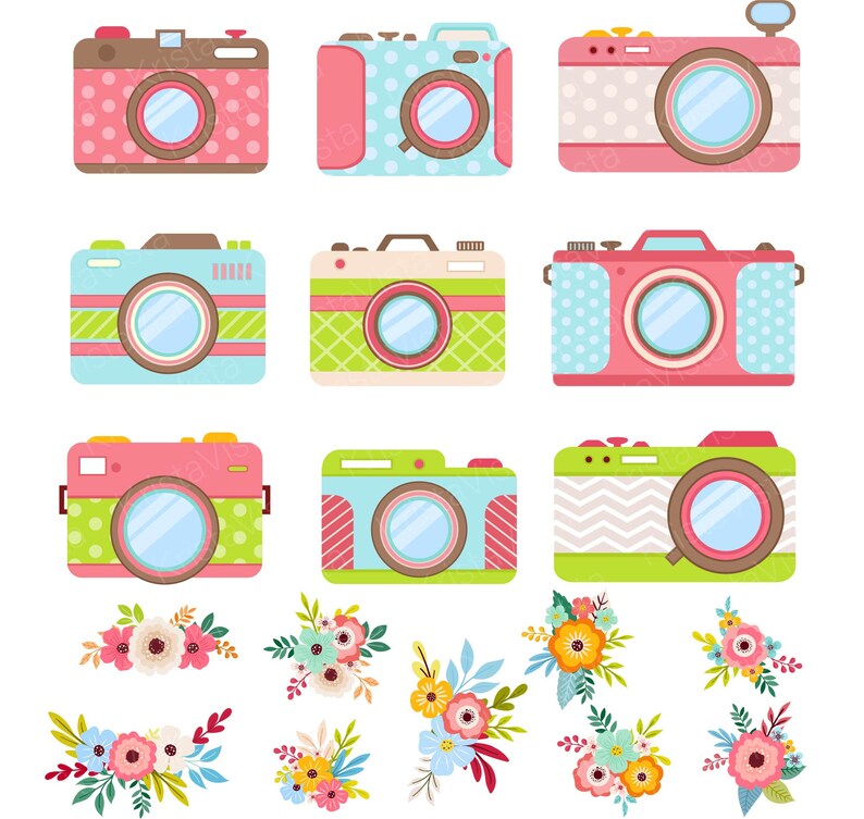 Camera Clipart PNG. Cameras With Flowers. Clipart Set of Cameras ...