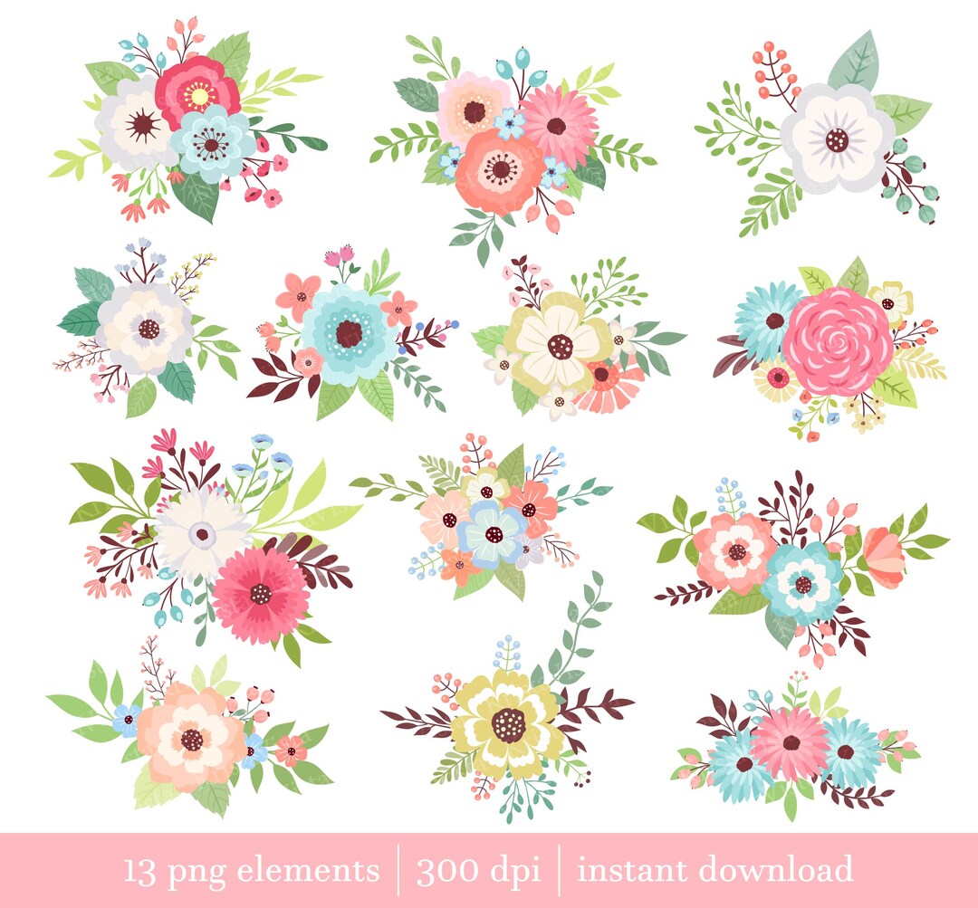 Flowers Clipart Set - a Set of Flower Bouquets Clipart, Flower ...