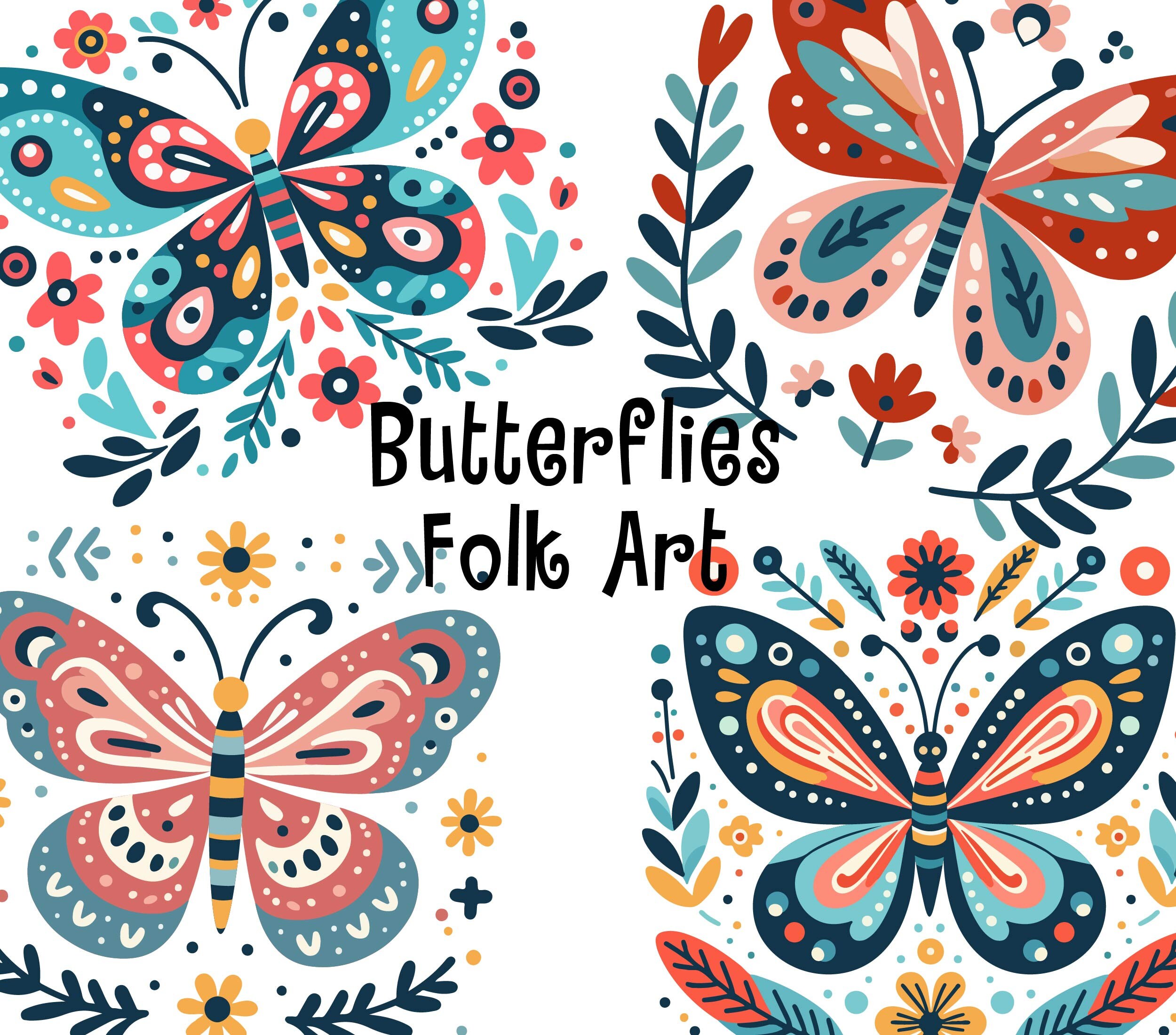 Butterfly PNG, Folk Art Butterflies, Folk Art PNG. Instant Download. - Etsy