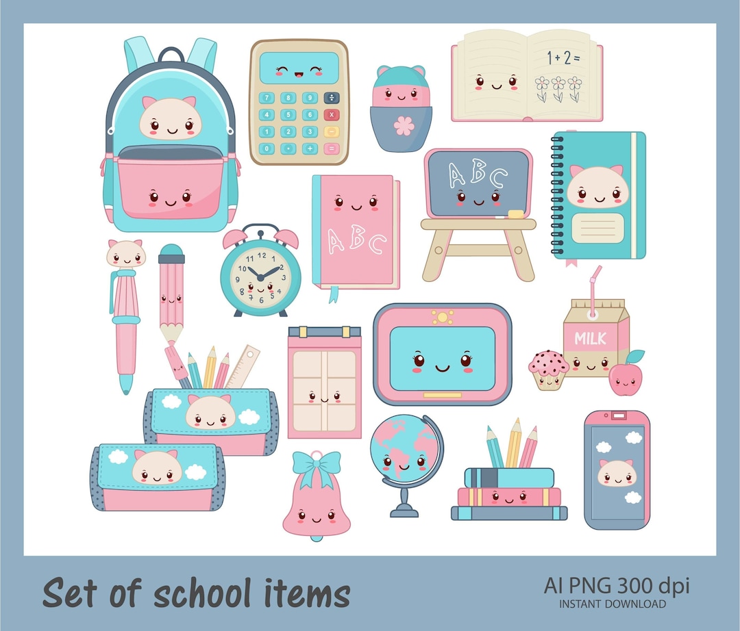 PNG School Supplies Set. School Supplies PNG Clipart. Commercial Use ...