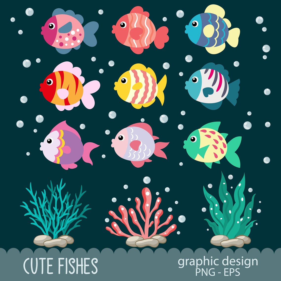 A Set of Digital Images of Cute Decorative Fish. Decorative - Etsy