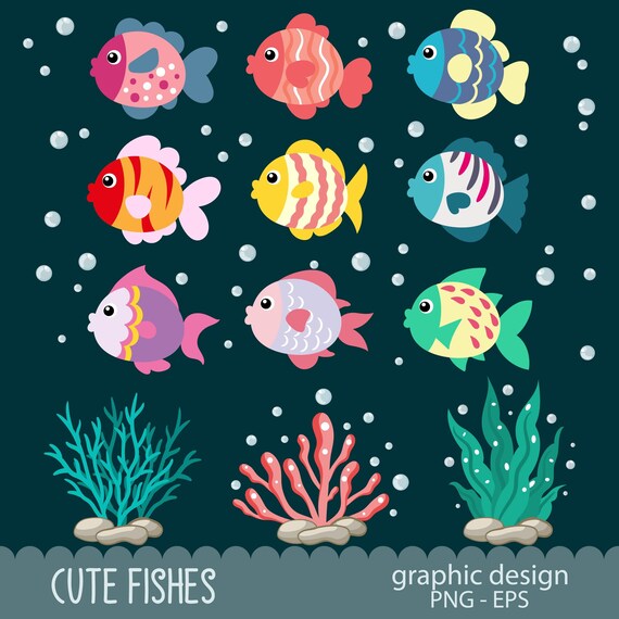 A Set of Digital Images of Cute Decorative Fish. Decorative | Etsy