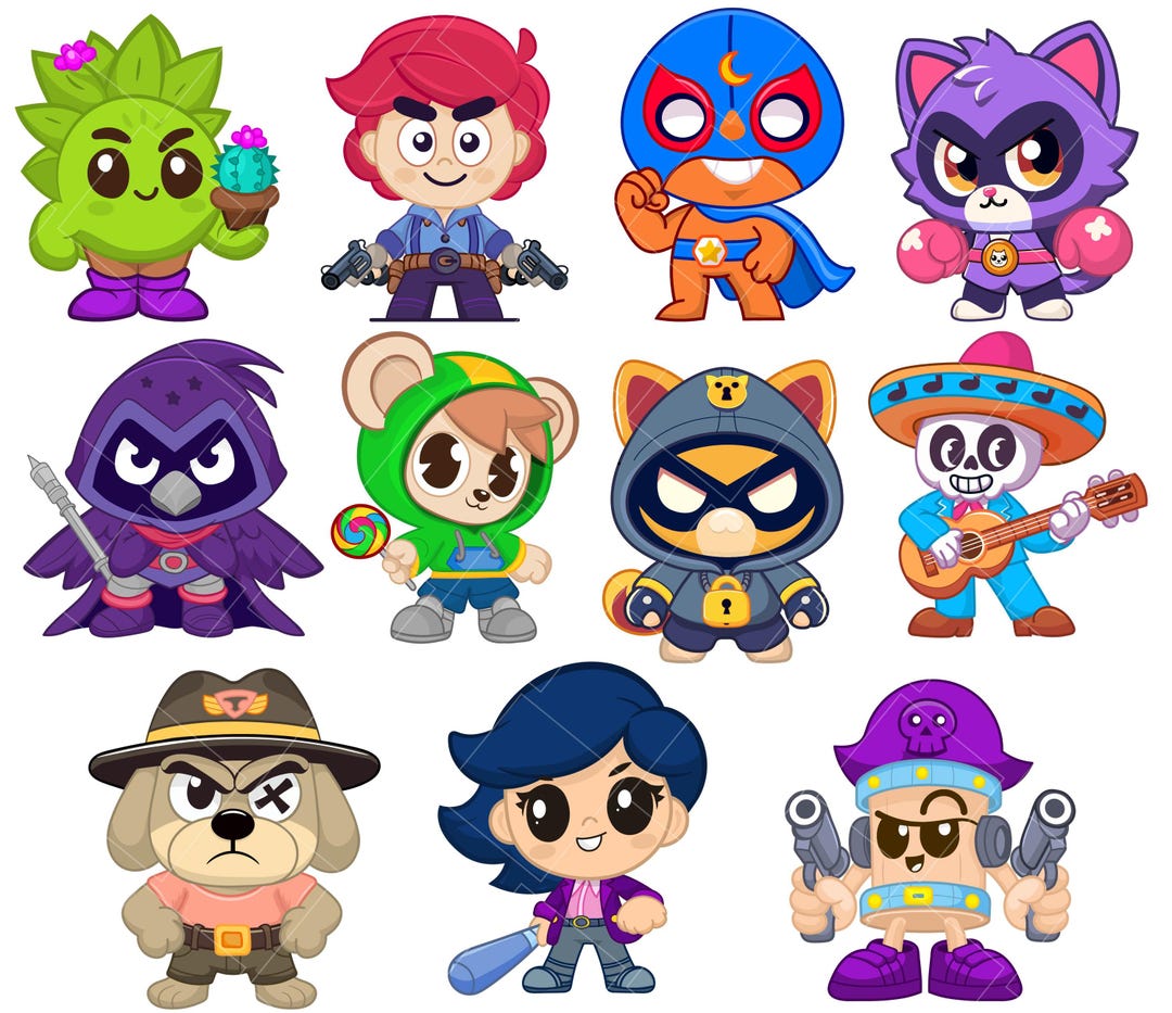 Personajes de Brawl Stars PNG, Spike, Colt, Leon, Crow, El Primo, Poco ...