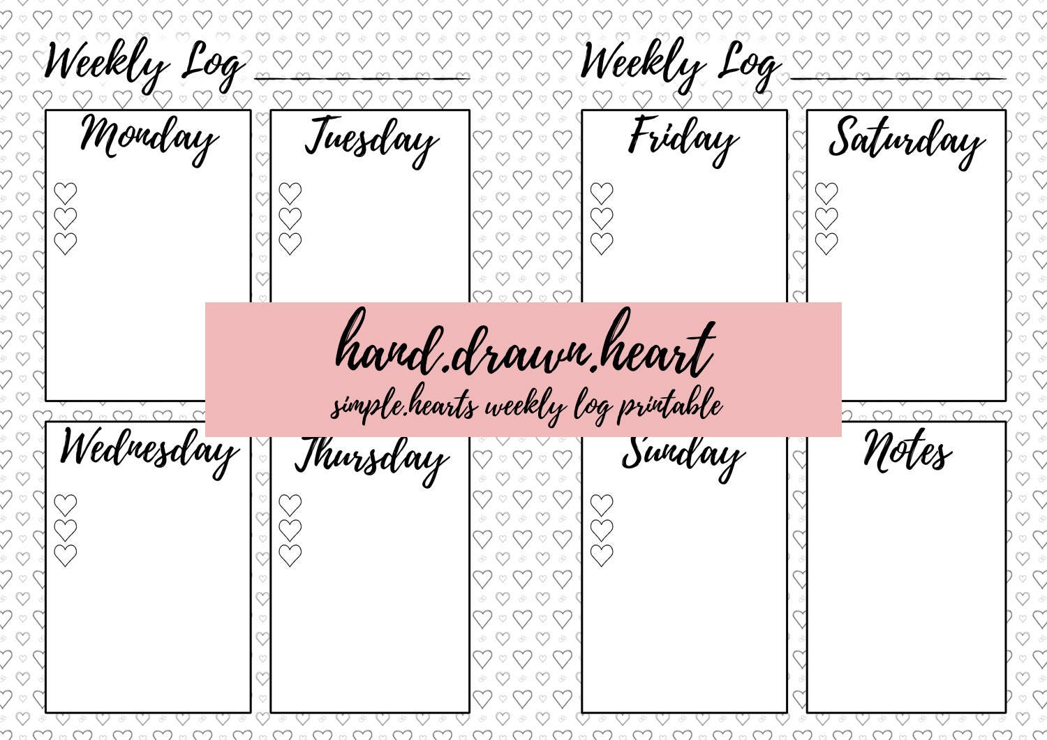 Hand.drawn.heart Simple.hearts Weekly Log Printable A5 - Etsy