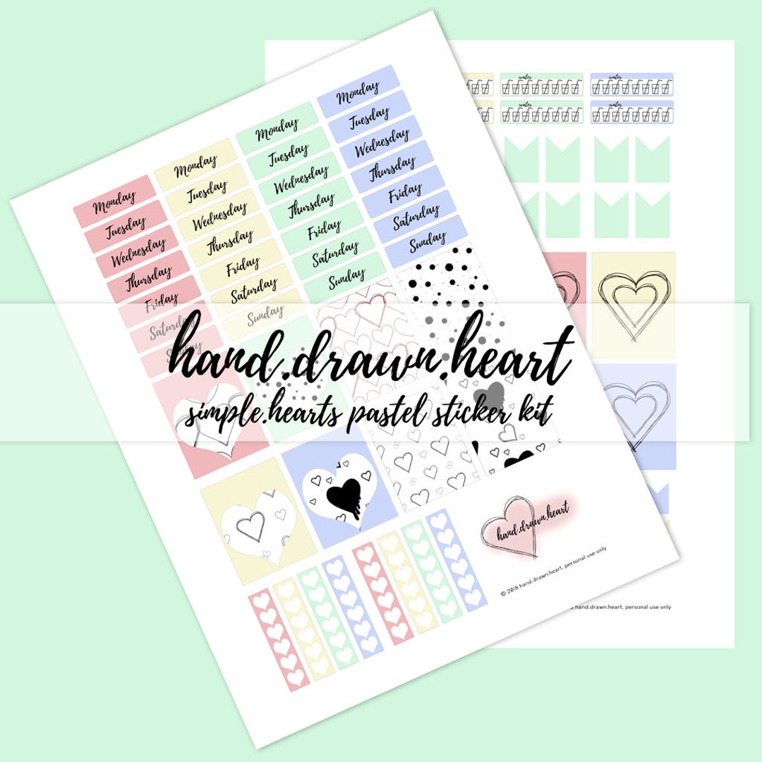Hand.drawn.heart - Simple.hearts Printable Sticker Kit - Pastels - Etsy
