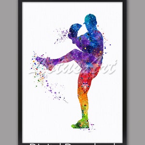 Boy Baseball Softball Pitcher Watercolor Print Sports Art Poster ...