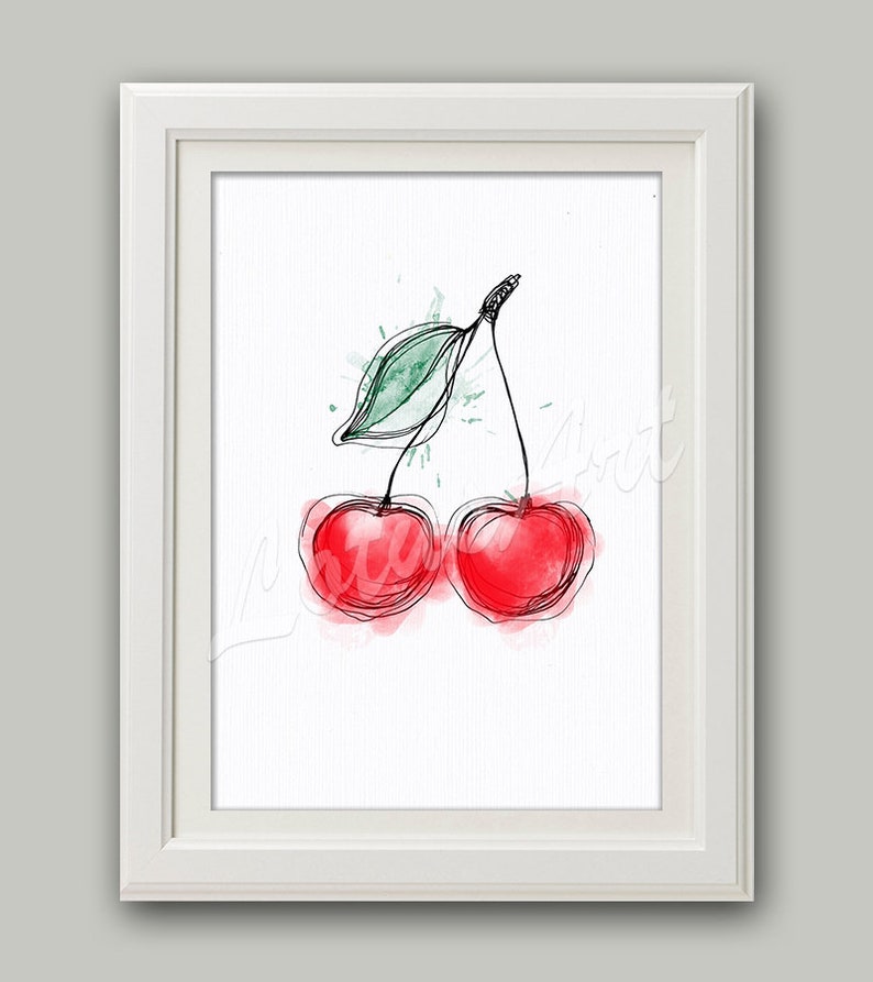 Cherries Decor Watercolor Wall Art Print Kitchen Poster Fruit - Etsy
