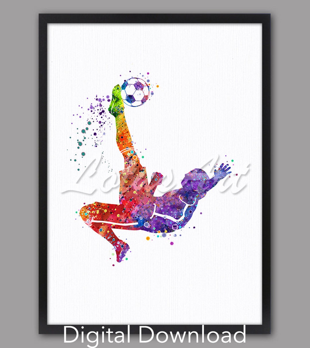 Soccer Player Watercolor Art Print: Bicycle Kick, Sports Poster ...