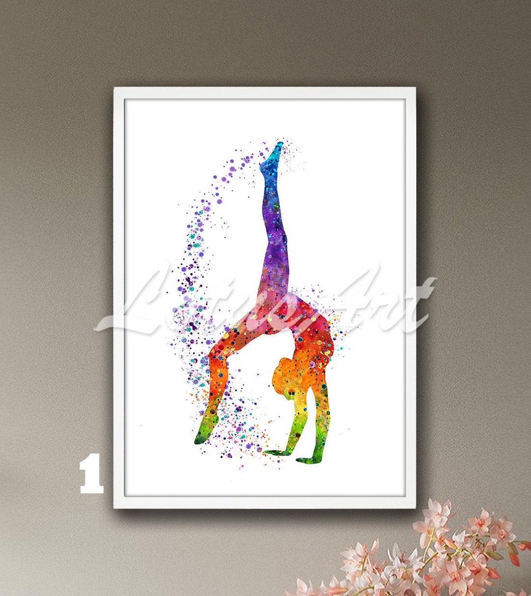 Tumbling Gymnastics Female Watercolor Wall Art Print Sports Poster ...