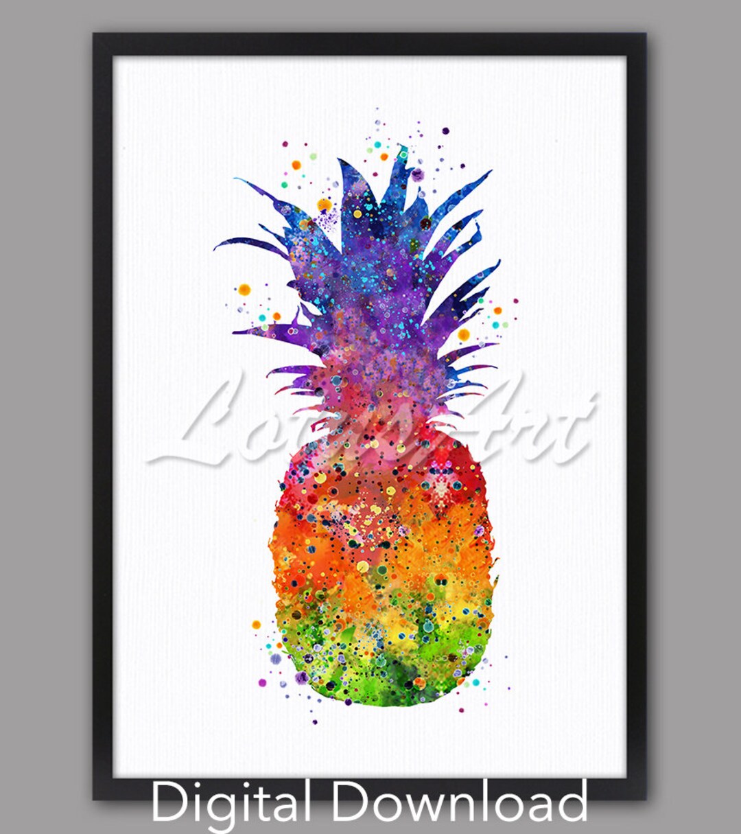 Pineapple Art Painting Watercolor Print Kitchen Poster Home Decor Gift ...