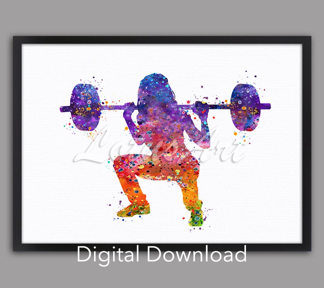 DIGITAL DOWNLOAD Fitness Squat Wall Art Watercolor Print Sports Home ...