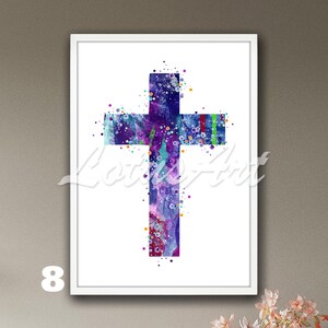 Christian Cross Wall Art Watercolor Print Home Decor Crucifix Christ ...
