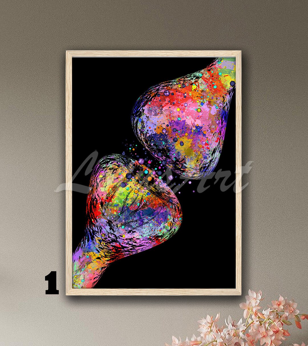 Synapse Receptor Science Framed Art Black Background Watercolor Print Anatomy Poster Brain Nerve ...