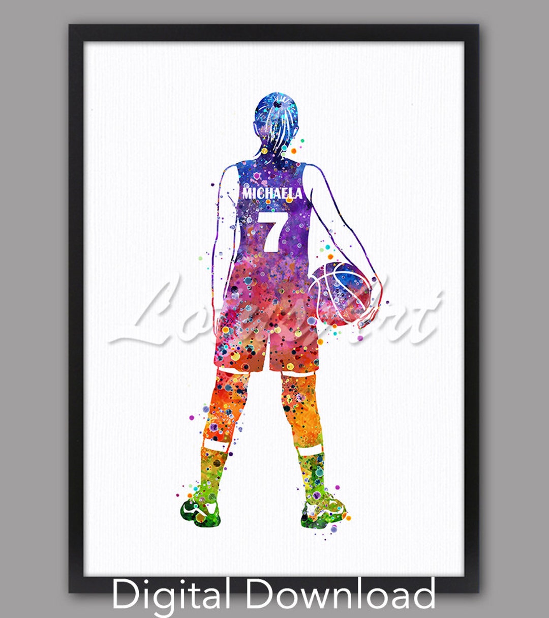 Personalized Girl Basketball Player Watercolor Art Print Painting ...