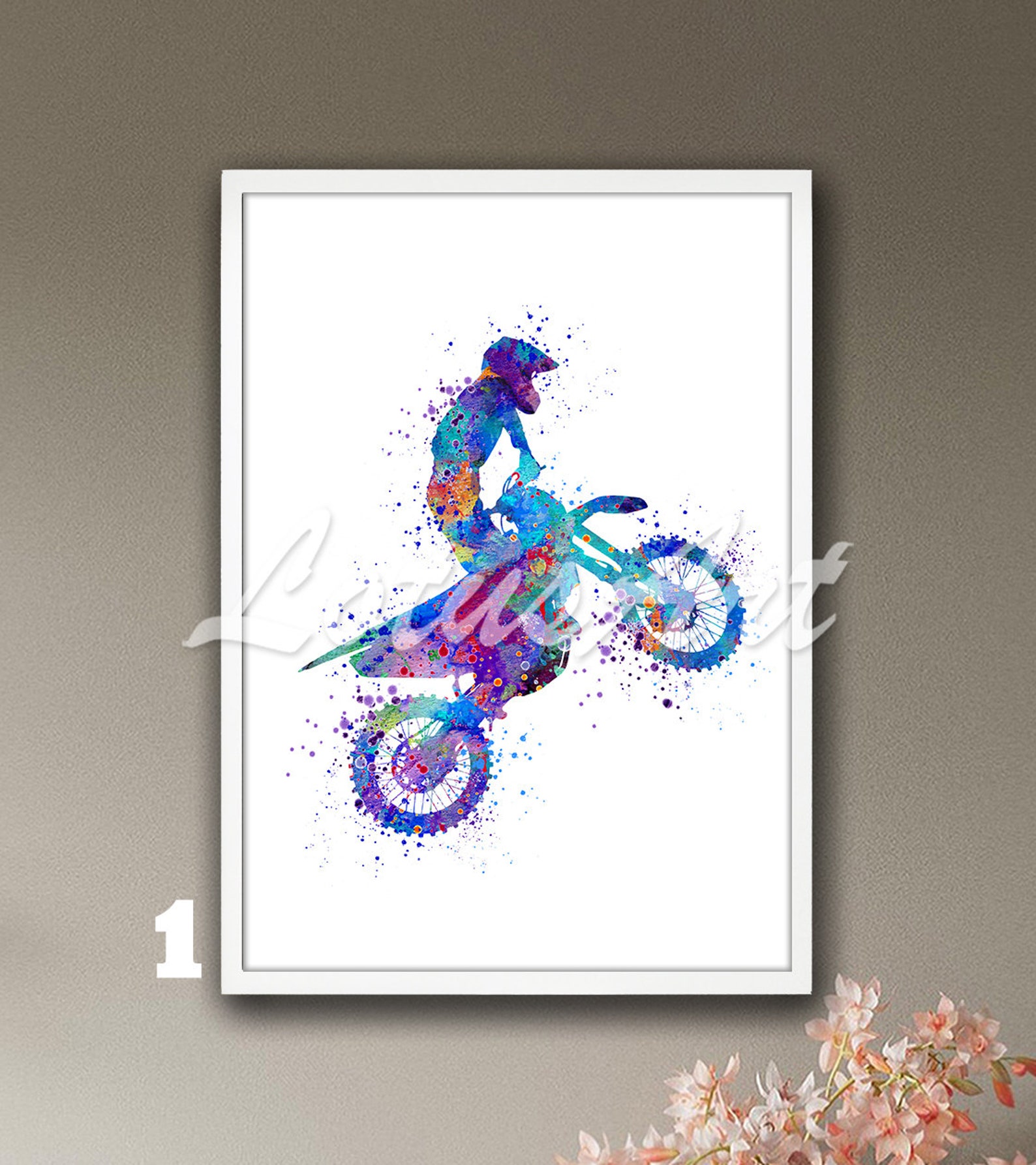 Motocross Wall Art Motorcycle Watercolor Painting Print Sports Poster ...