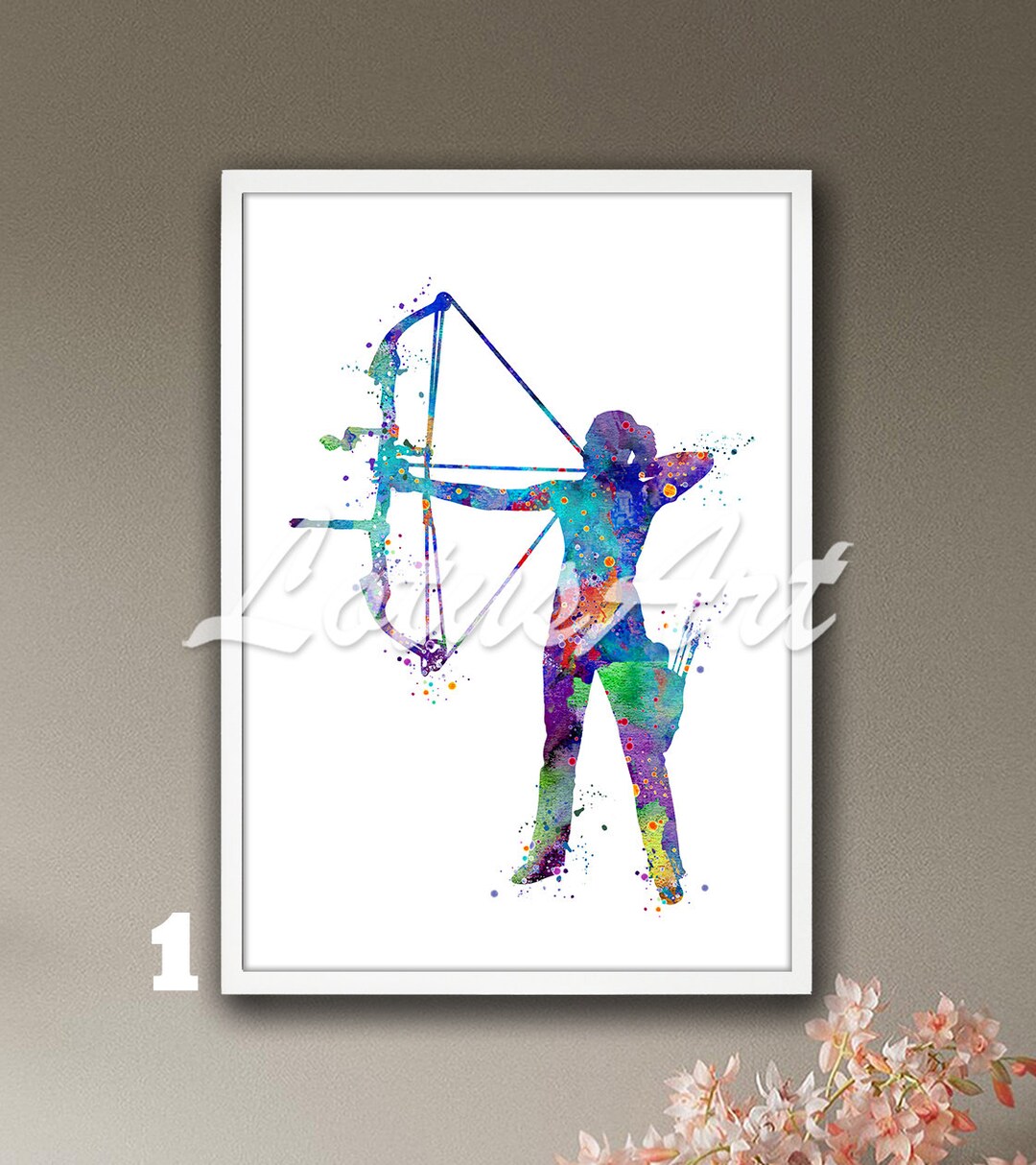 Archery Girl Compound Bow Wall Art Framed Watercolor Print Female ...