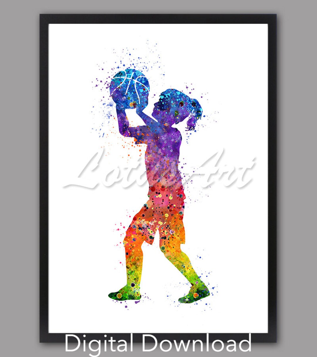 DIGITAL DOWNLOAD Kids Basketball Art Sports Print Watercolor ...