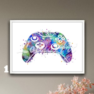 Game Controller Joystick Wall Art Watercolor Print Illustration Boys ...