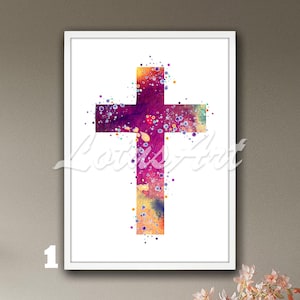 Christian Cross Wall Art Watercolor Print Home Decor Crucifix Christ ...