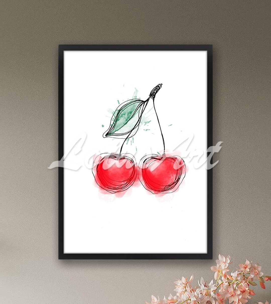 Cherries Decor Watercolor Wall Art Print Illustration Kitchen Art ...