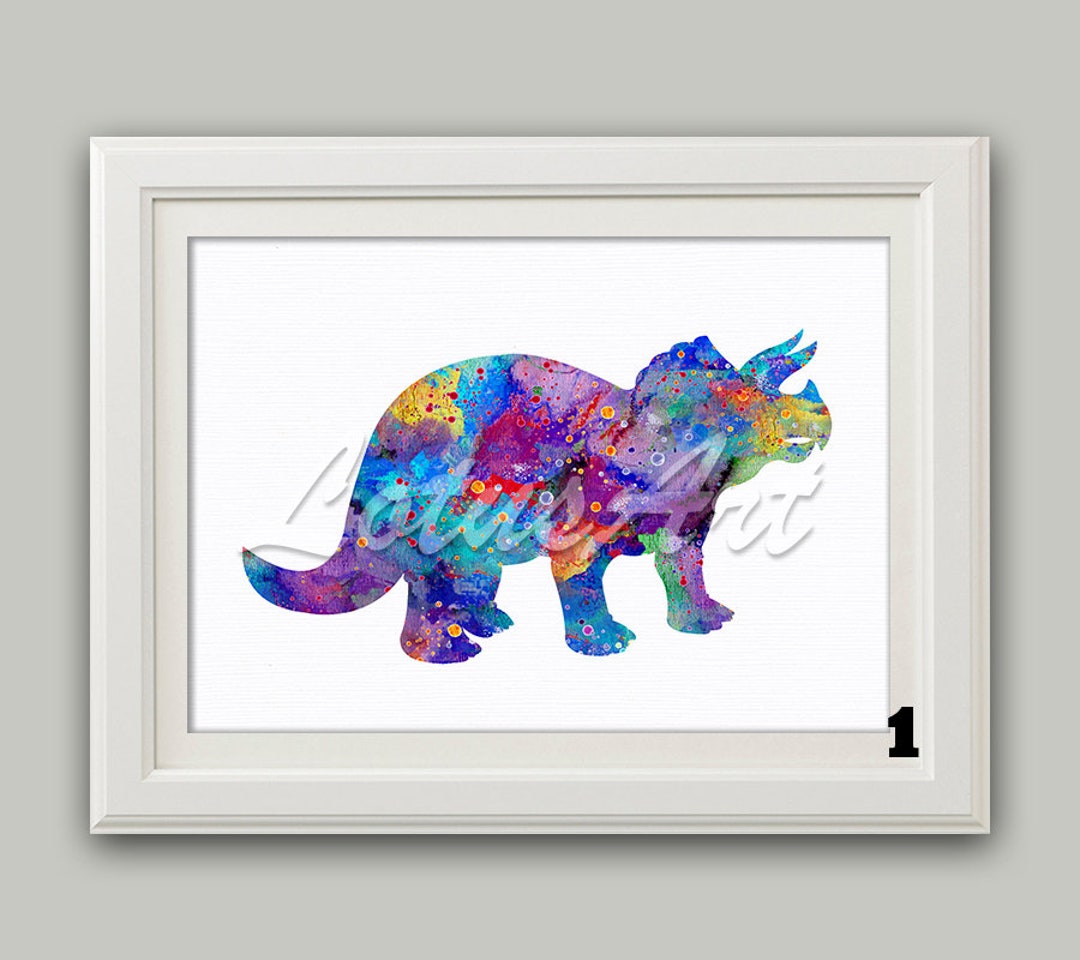 Dinosaur Triceratops Wall Art Watercolor Print Nursery Art - Etsy