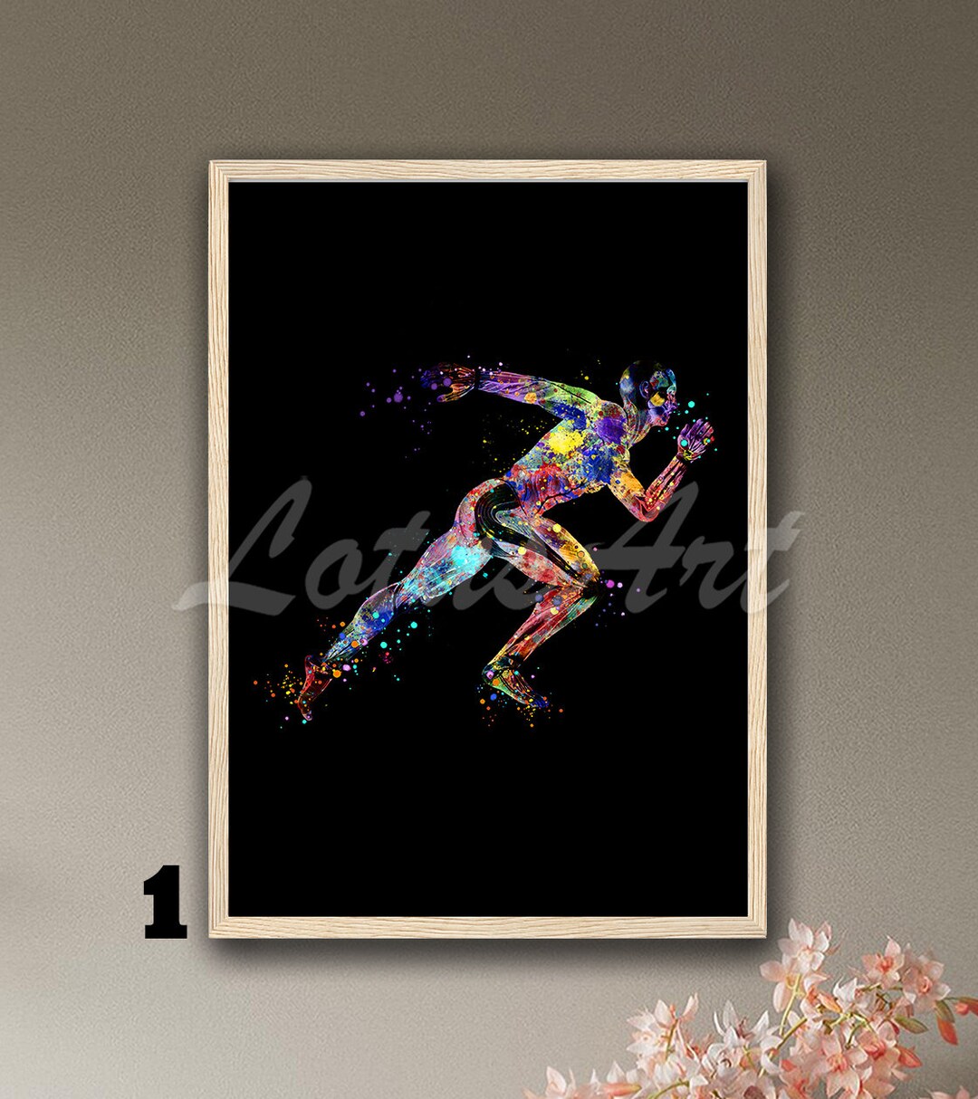 Runner Muscles Framed Wall Art Black Background Watercolor Print ...