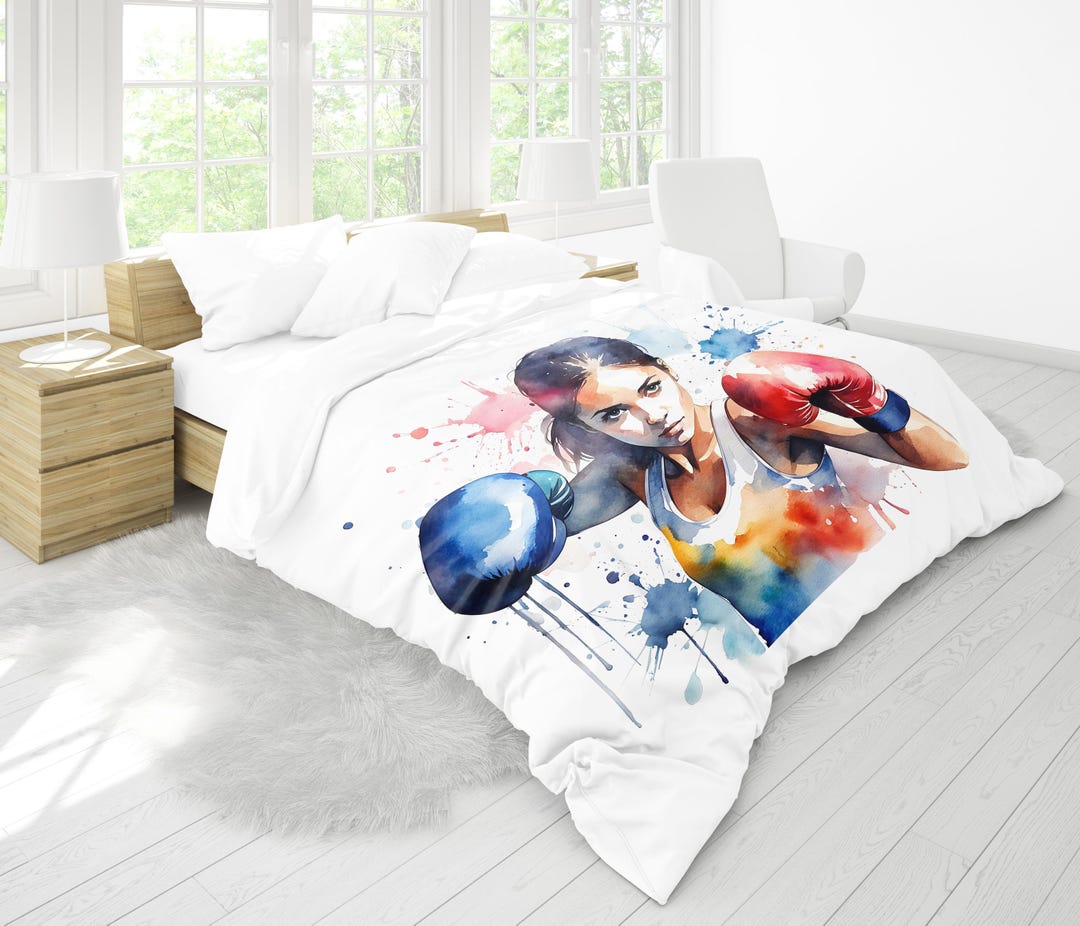 Girl Boxing Watercolor Comforter: Female Sports Bedding, Personalized ...