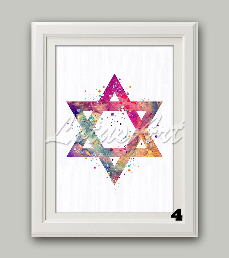 Star of David Symbol Jewish Wall Art Watercolor Print Israel - Etsy