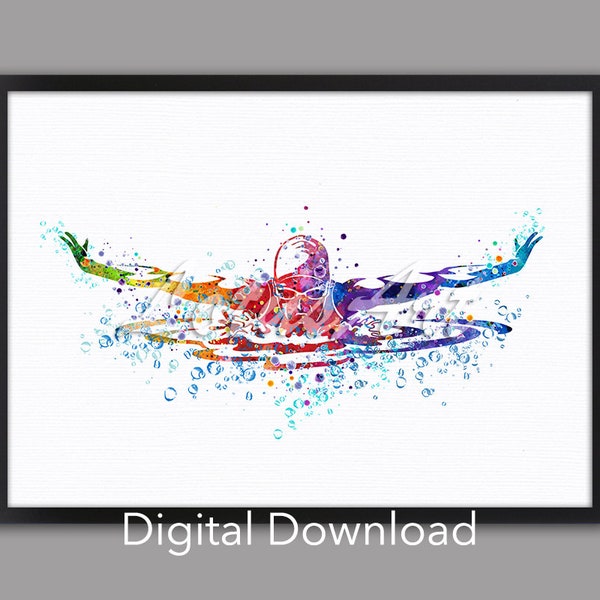 Swimming Print - Etsy