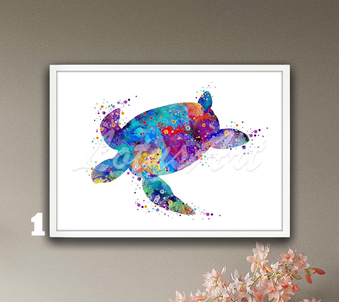 Sea Turtle Art Watercolor Framed Poster Nautical Wall Decor ...