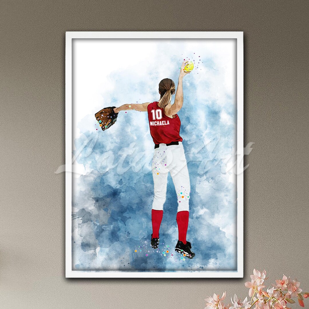Baseball Pitcher Watercolor Print, Girl Softball Player, Women Sports ...
