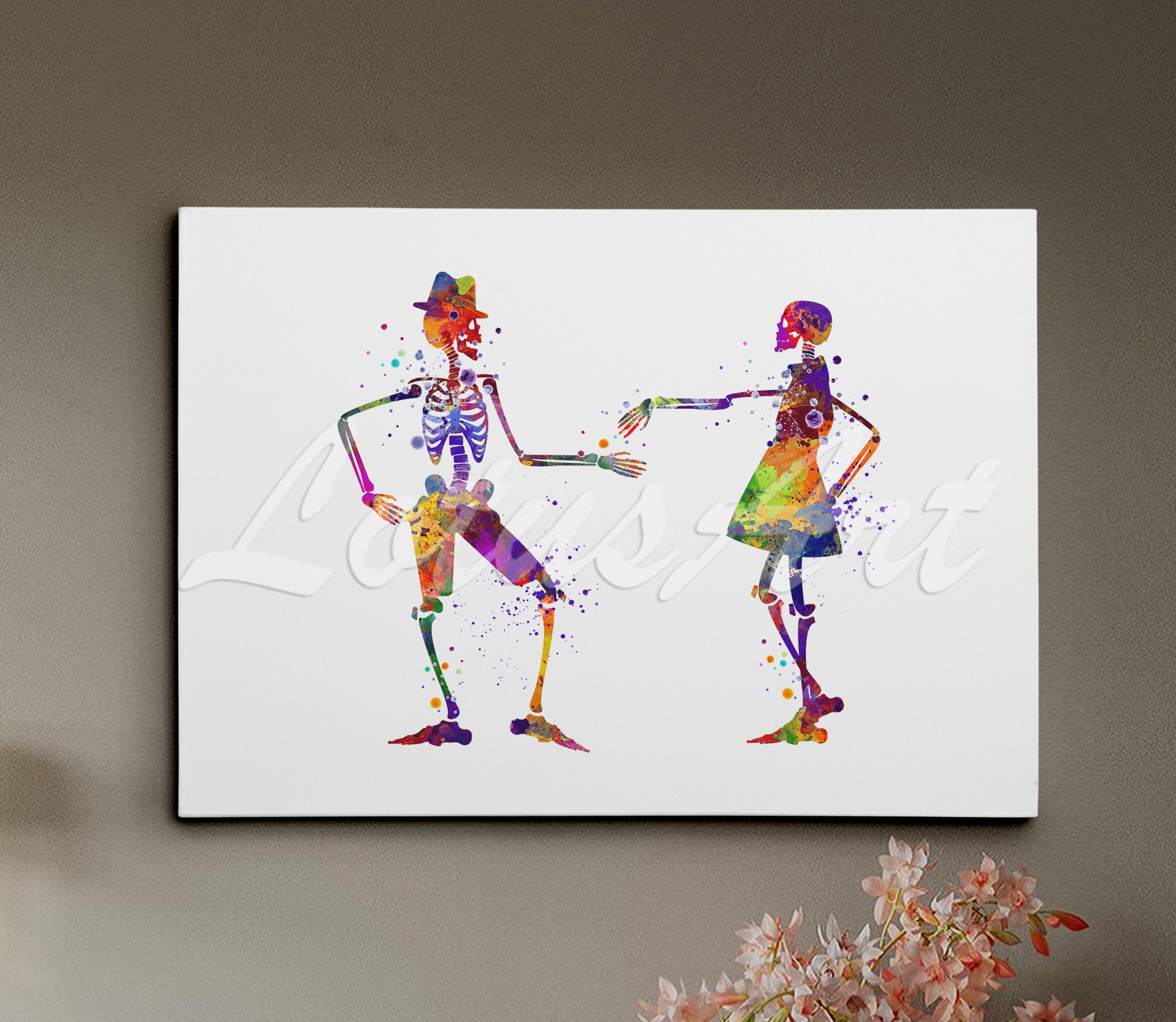 Skeletons Dancing Art Anatomy Watercolor Canvas Print Medical - Etsy
