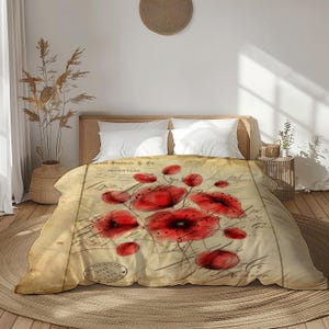 Red Poppies Vintage Style Comforter: Bohemian Watercolor Floral Bedding ...