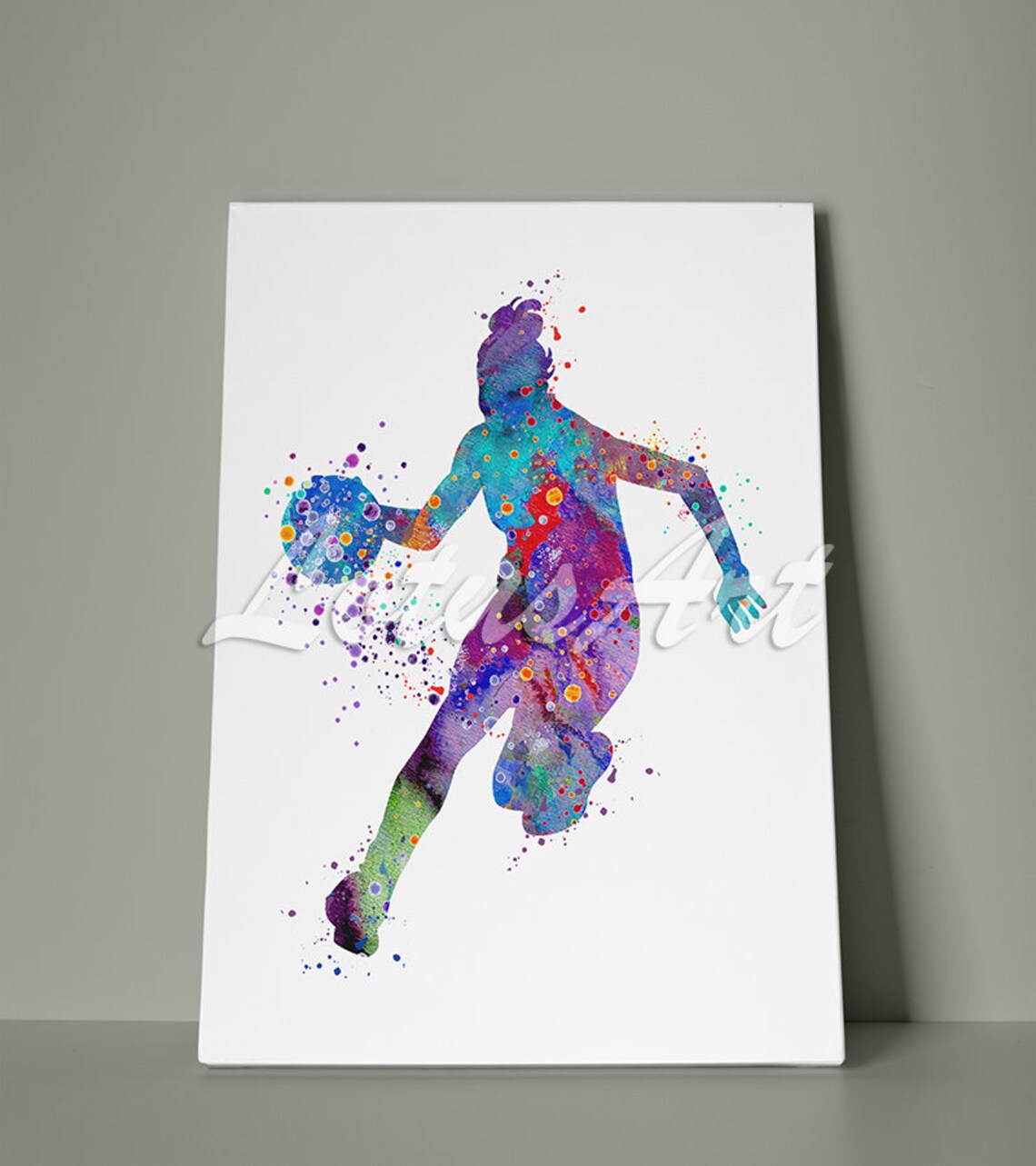 Girl Basketball Canvas Print Watercolor Art Print Sport Wall | Etsy