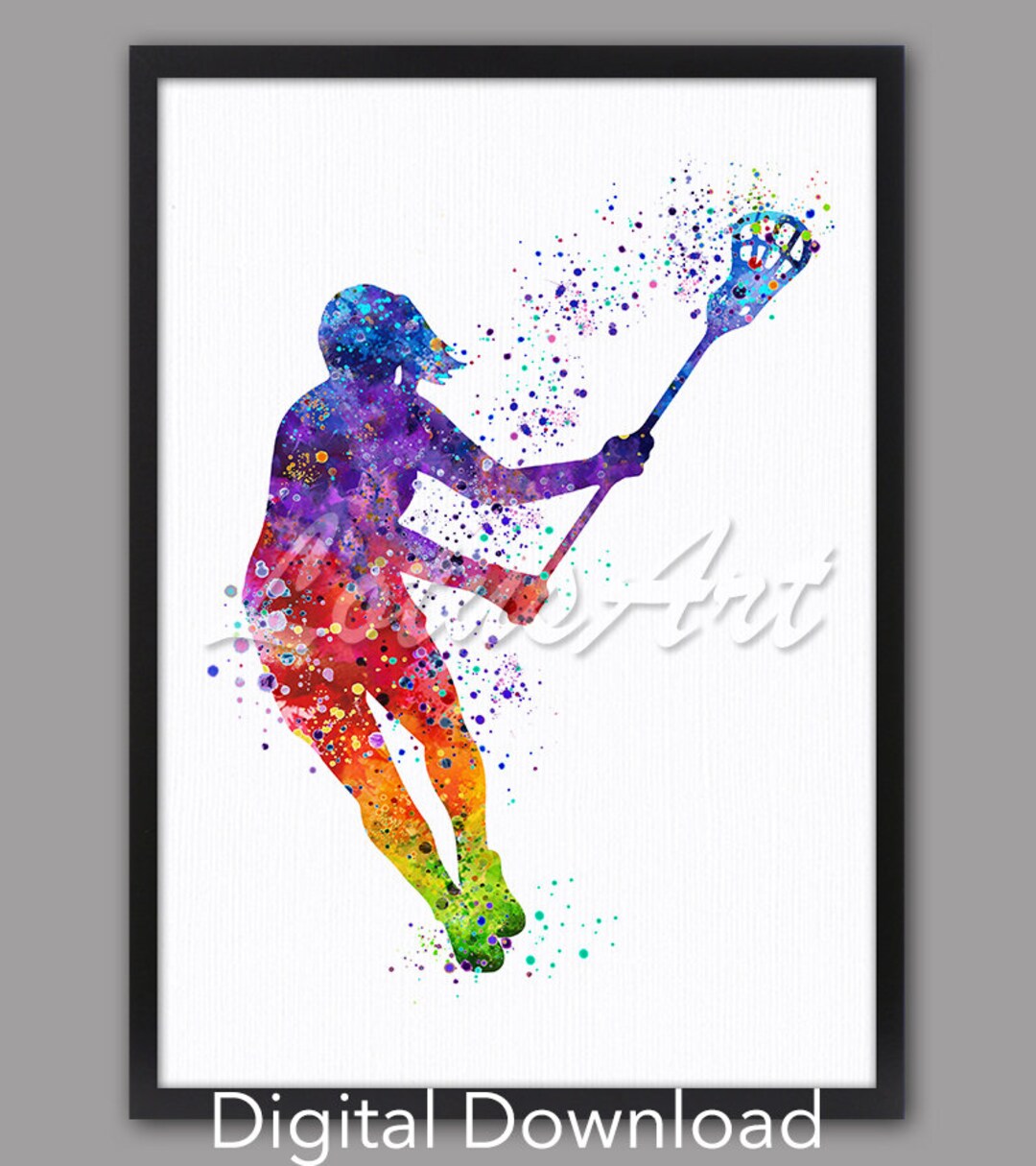 DIGITAL DOWNLOAD Girl Lacrosse Wall Art Watercolor Painting Sports ...