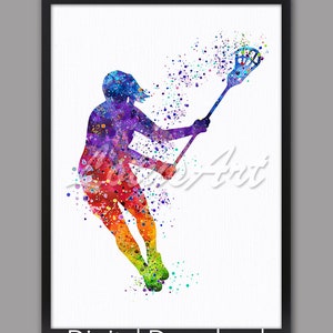 DIGITAL DOWNLOAD Girl Lacrosse Wall Art Watercolor Painting Sports ...